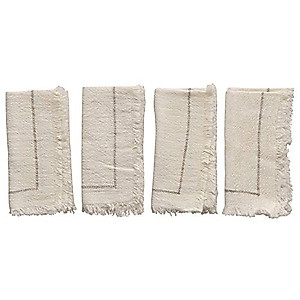 Creative Co-Op 18" Square Cotton Woven Stitch Accent & Fringe (Set of 4) Napkins, White, 4 Count