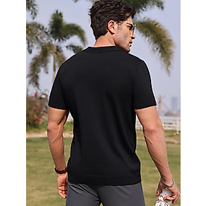 RQP Mens Zipper Polo Shirts Knit Wrinkle Free Casual Shirts Short/Long Sleeve,Stretch Fit Golf Shirts,Soft pullove，Black XL