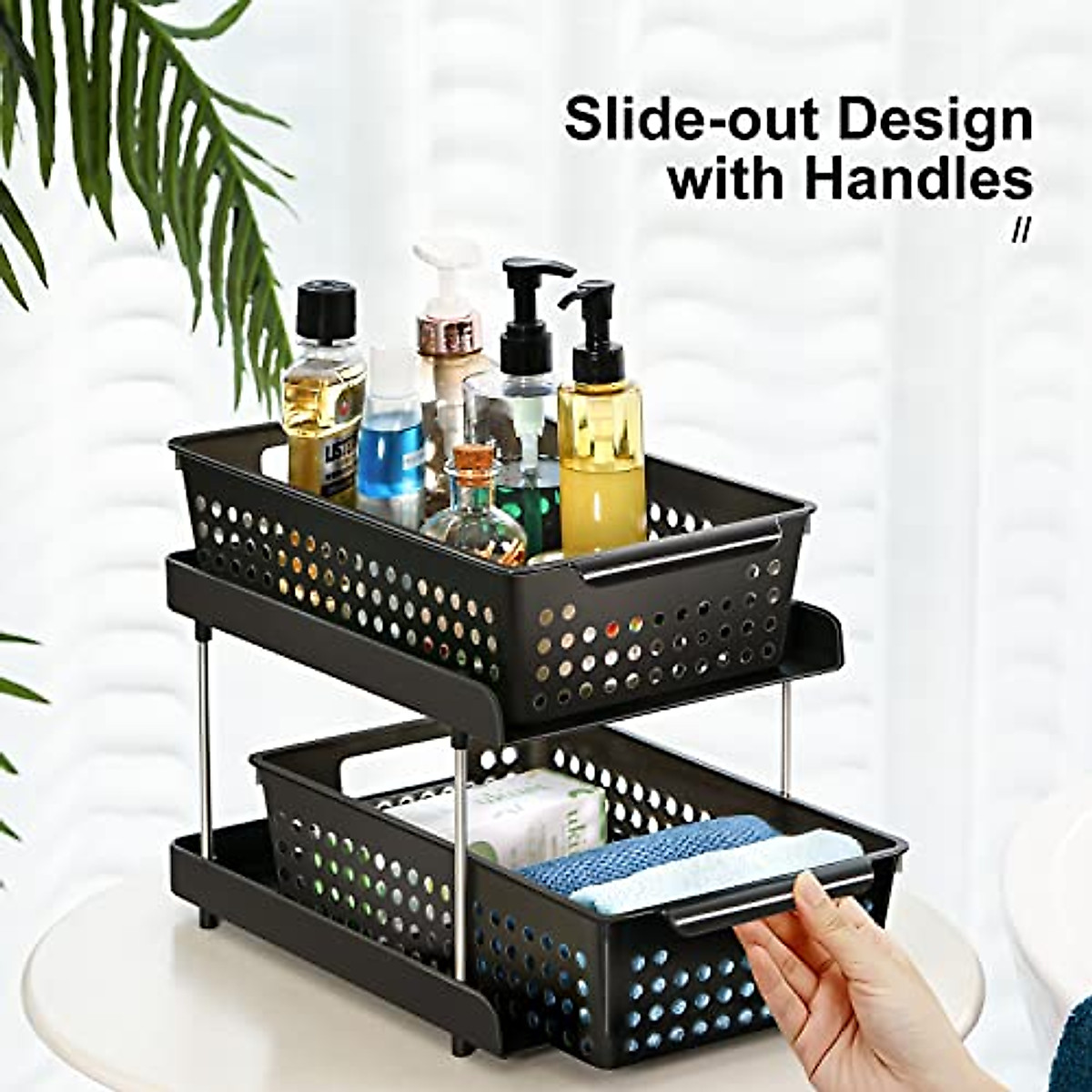 Aupmeka Kitchen Organizer 2 Tier Under Sink Storage and Organizer for Pantry, Cabinet, Cupboard, Fridge- Bathroom Sink Pull-Out Drawer Organizer