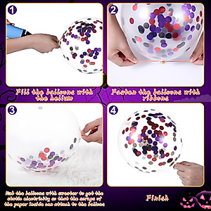 Sratte 60pcs Balloons Kit 12 Inch Confetti Balloons with 2 Rolls Ribbon Latex Balloon Party Favor Metallic Balloons for Birthdays Baby Shower Wedding Graduation Decorations (Orange,black,purple,green)