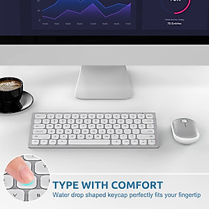 Wireless Keyboard and Mouse, WisFox 2.4GHz Compact Keyboard Mouse Combo, Small Quiet USB Laptop Keyboard Portable Mini Wireless Keyboard for Computer Window PC Notebook (Silver White)
