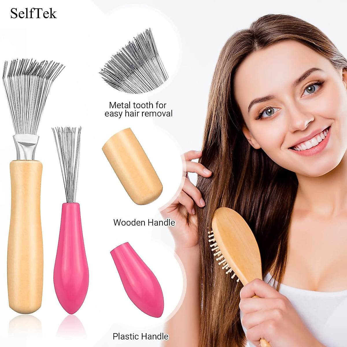 SelfTek 4 Pack Hair Brush Cleaning Tool for Removing Hair and Dust - Home or Salon Use