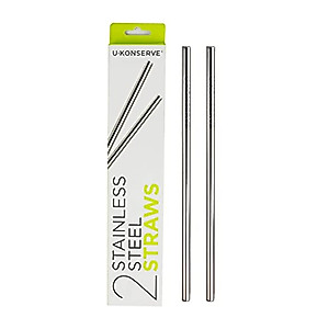 U-Konserve Stainless Steel Straws 8.5" (Set of 2) - Metal Straws - Reusable Drinking Straws - Dishwasher Safe - Eco Friendly, Plastic Free and BPA Free