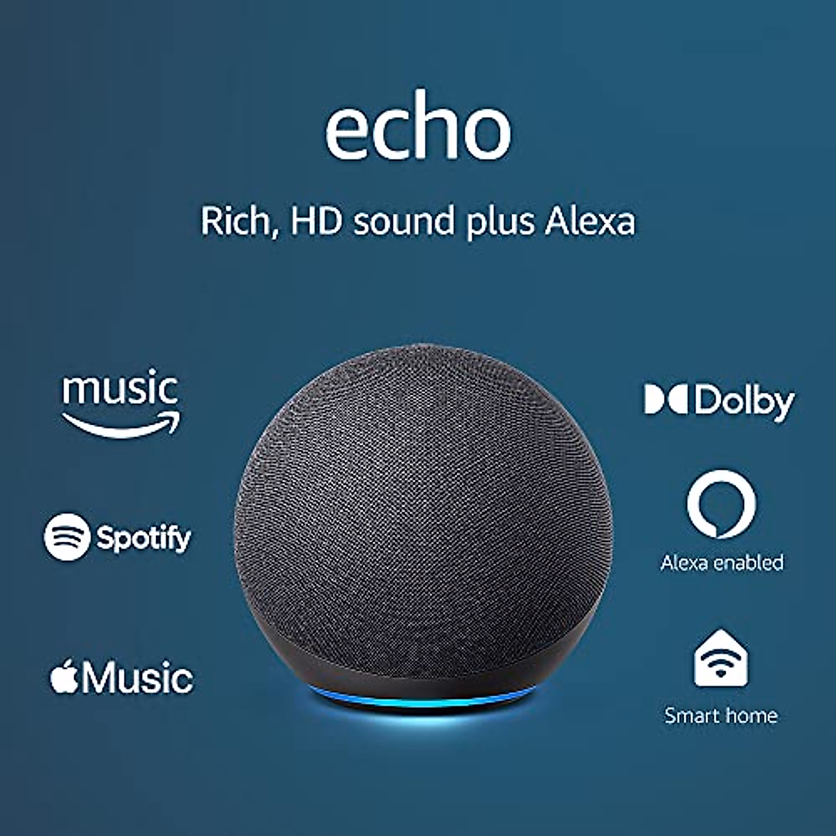 Echo (4th Gen)| Charcoal with Amazon Basics Smart Color Bulb