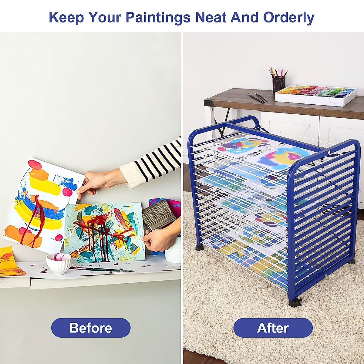 Garvee Art Drying Rack 16 Removable Shelves, Mobile Paint Drying Rack with Four Lockable Wheels, Ideal for Schools and Art Studios,18" D x 26" W x 26" H