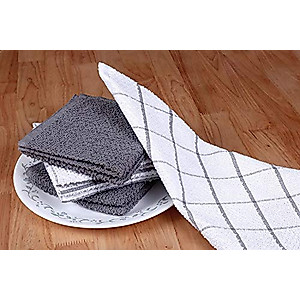 AMOUR INFINI Cotton Terry Kitchen Dish Cloths | Set of 8 | 12 x 12 Inches | Super Soft and Absorbent |100% Cotton Dish Rags | Perfect for Household and Commercial Uses | Light Gray