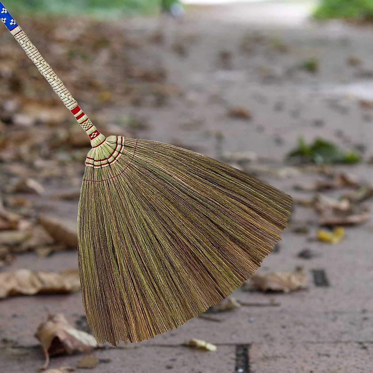2 in 1 Natural Grass Broom Set by SN SKENNOVA -Traditional Sweeping Broom Thai Handmade Broom Handmade Kitchen Broom Asian Broom (26" 40")
