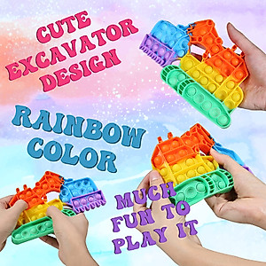 Silicone Pop Push Bubble Fidget Sensory Toy,Stress Reliever Autism Special Need Anti-Anxiety Squeeze Toy,Cute Rainbow Excavator Digger (Rainbow)