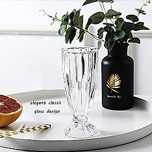 Cedilis 6 Pack Milkshake Glass with 6 Long Metal Spoons,Old Fashioned Soda Glasses, Fountain Classic Glass for Ice Cream, Clear, 12oz