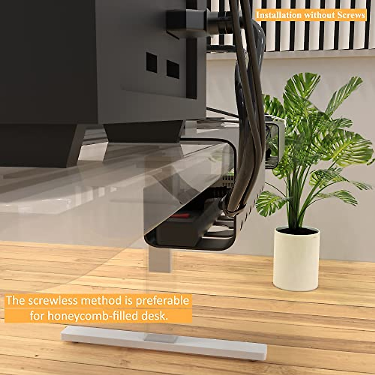 Under Desk Cable Management Tray Kit - 2 Pack No Drill Cable Management Under Desk Trays with Cable Ties and Double Sided Tapes - Super Easy to Setup Cord Organizer for Desk - 15.7" x 3.9" x 3.9"