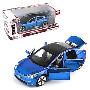 Model 3 Toy Car 1:32 Scale Alloy Car Model 3 Diecast & Pull Back Toy Vehicles Car Toy for 3 to 12 Years Old Toddlers Kids Toy Gift - with Lights and Music (Blue)