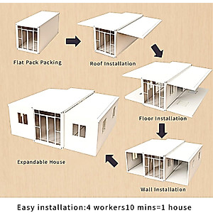 Generic Prime Manor 20 FT Luxury Easy to Assemble 2 Bedroom Modular Home with1Fully Equiped Bathroom and Kitchen Prefabricated Foldable/Expandable Mobile Home with Steel Frame, Wood Grained, Pwch1