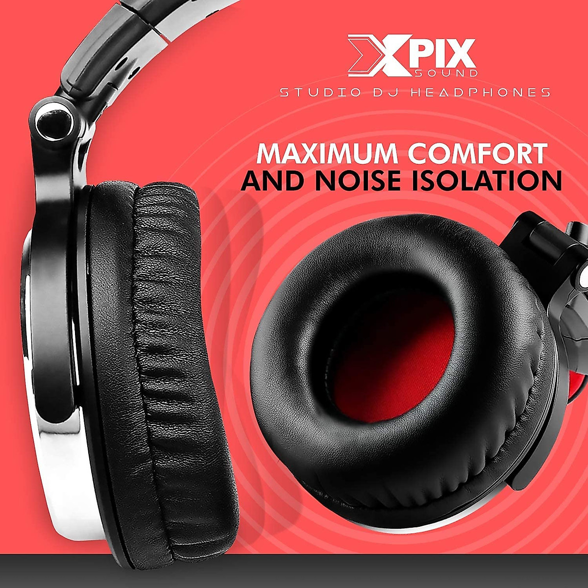 XPIX Pro DJ Headphones Closed Back Over Ear Stereo Monitor Headphones, For Monitor & Mixing, Single Side, Dual Source Monitoring