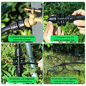 MIXC Drip Irrigation System, 95FT Quick Efficient Connector Garden Irrigation System Plants Watering System For Lawn Patio Raised Bed Automatic Irrigation Equipment With 1/2''&1/4"Tubing,Drip Emitters