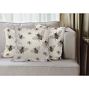 EKOBLA Honey Bee Throw Pillow Cover Bumblebee Spring Garden Buzz Cartoon Animal Wing Sketch Cozy Square Cushion Case for Men Women Boys Girls Room Home Decor Cotton Linen 18x18 Inch