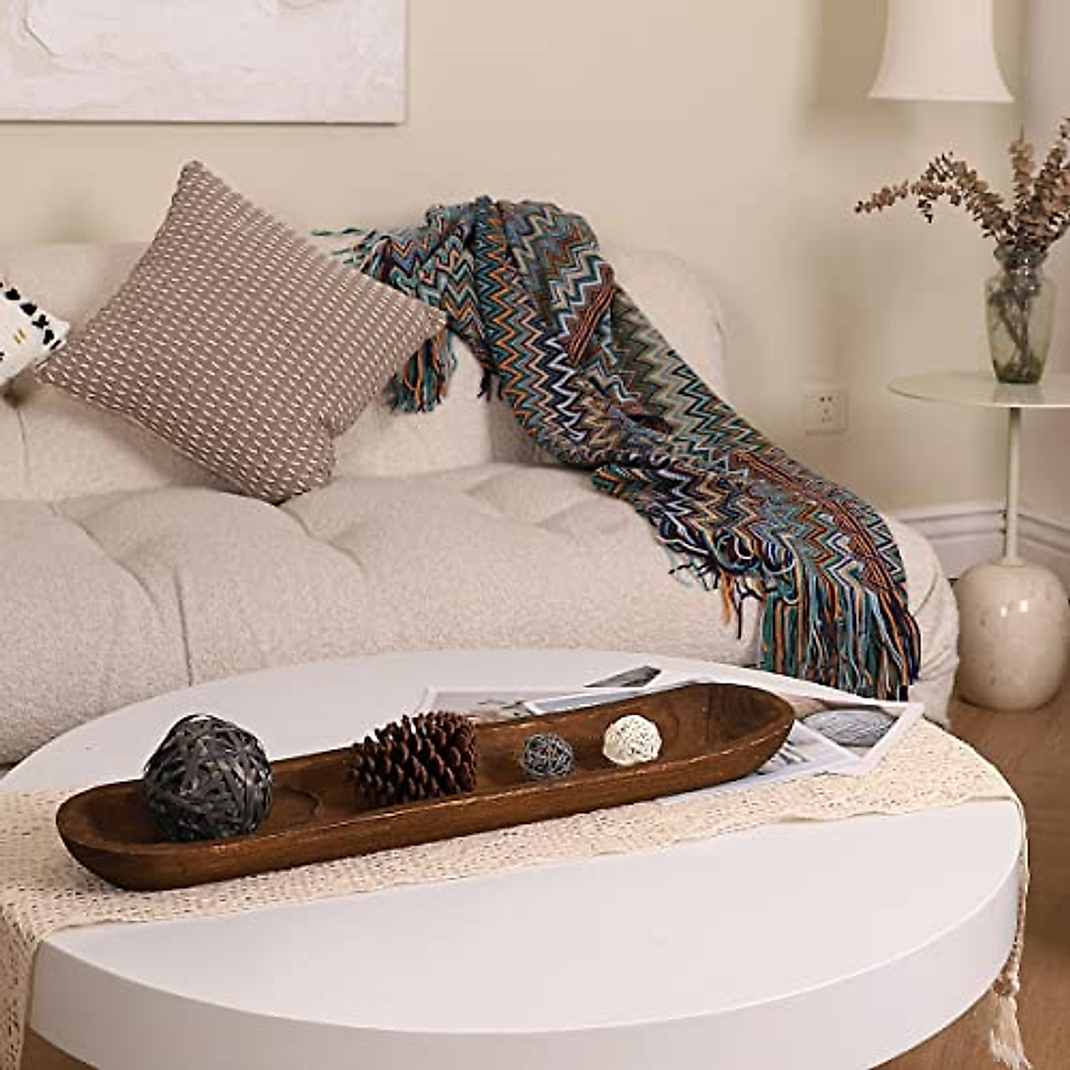 Uziass Wood Dough Bowl, 23.5in Hand Carved Rustic Long Wooden Dough Bowls for Decor Long Wood Dough Bowl Farmhouse Decorative Fruits Wooden Bowls for Dining Table Centerpiece Countertop Home Kitchen