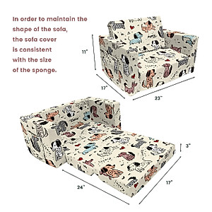 fond + found Kids Couch Sofa Bed, 2-in-1 Convertible Sofa to Lounger, Comfy Flip-Out Couch Chair Bed for Toddler Boys Girls (Beige-Dog)