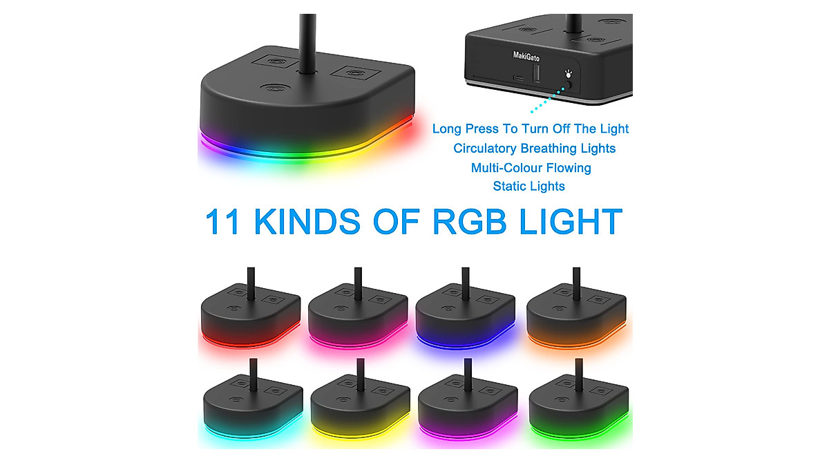 BGMUTCX RGB Dual Headphone Stand with USB Charging Port, Desk Gaming ...