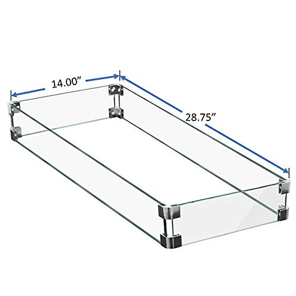 Hiland AWS-RT30 Fire Pit Glass Wind Screen, Rectangular, Clear