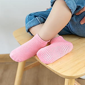 Dicry Toddler Non-Slip Ankle Socks Baby Anti-skid Grips Socks for Infant Kids (1-3T, Girls Colorful 12 Pairs)