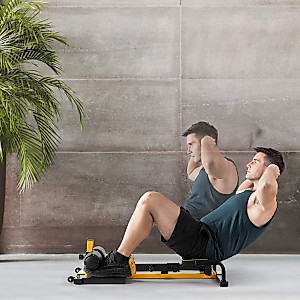 Goplus Deep Squat Machine, 8-in-1 Sissy Squat Fitness Equipment Functional Core Workout Training Sit Up & Push Up Leg Exerciser, with Anti-Skid Measures, Soft PVC Cover, Handy Wheels (Yellow&Black)