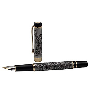 zoohot Ancient Silver Jinhao Dragon Fountain Pen Fine Nib Executive Fountain Pens Set, Vintage Pens Collection, Business Pen, Ink Refill Converter