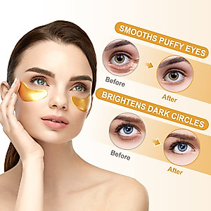 LAVONE Eye Mask-30 Pairs 24K Gold Under Eye Patches Skin Care Products-Eye Masks Skincare for Dark Circles and Puffiness,Reduce Wrinkles,Eye Bags and Fine Lines,for Women and Man,with Hair Clips