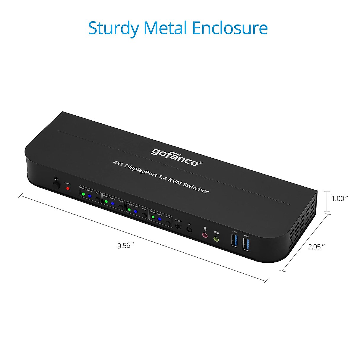 gofanco 4 Port 4K 60HZ DisplayPort KVM Switch with USB 3.0 – DisplayPort 1.4, 4K @60Hz 4:4:4, HDR, HDCP 2.2/1.4, USB Keyboard/Mouse, USB 3.0 Hub, MIC in, Stereo Out, IR Remote, Hotkeys (KVMDP-4P)