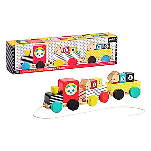 Petit Collage Animal Friends Wooden Pull Along Train – Colorful Wooden Toy Made with Sustainable Wood, Active Toy Promotes Development of Fundamental Skills, Makes a Great Gift for Toddlers