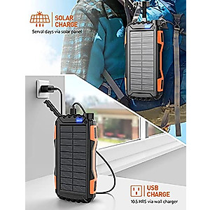 Solar Power Bank,Solar Charger,42800mAh Power Bank,Portable Charger,External Battery Pack 5V3.1A Qc 3.0 Fast Charging Built-in Super Bright Flashlight (Orange)