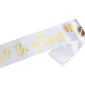 OLILLY White sash for a Mom to Be of Twins - Perfect for a Baby Shower Party (Mom to Be of Twins)