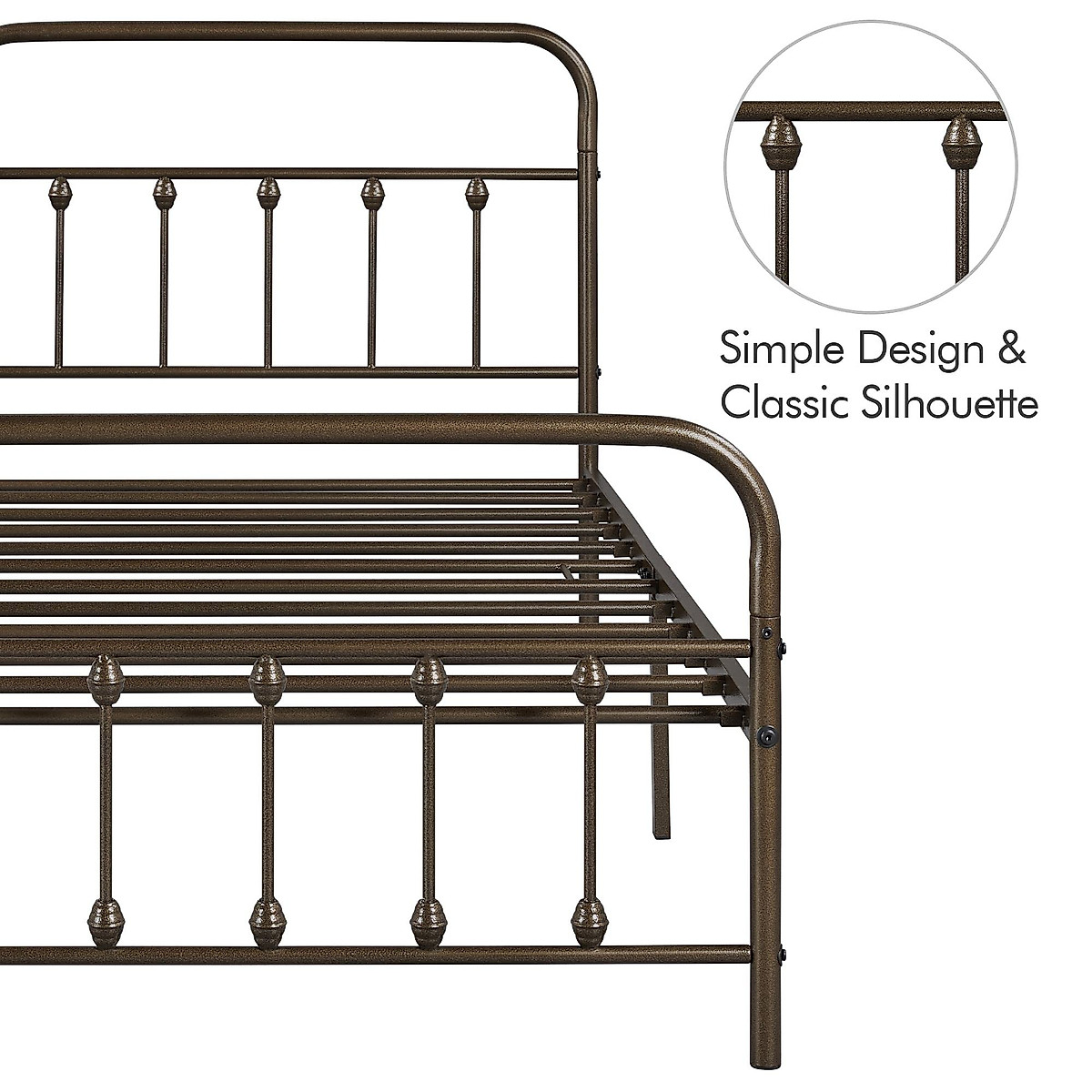 Topeakmart Twin Size Victorian Style Metal Bed Frame with Headboard/Mattress Foundation/No Box Spring Needed/Under Bed Storage/Strong Slat Support Bronze