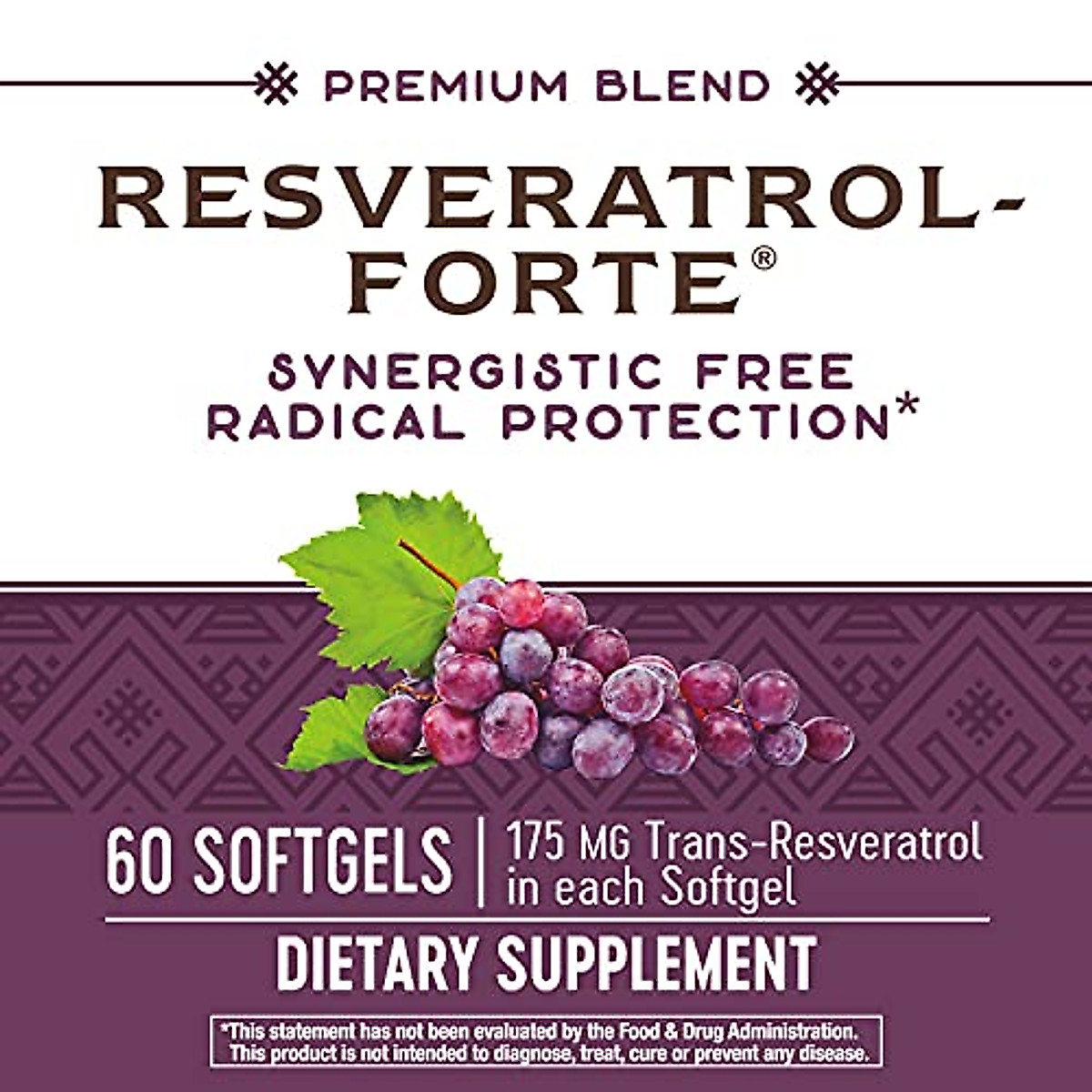 Nature’s Way Resveratrol-Forte, Premium Blend, Free Radical Protection*, 175 mg of Resveratrol per Serving, 60 Softgels