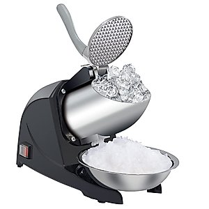 Three Blades Snow Cone Maker Ice Shaver 380W 220lbs/hr Prevent Splash Electric Stainless Steel Shaved Ice Machine Home and Commercial Ice Crushers (Black)