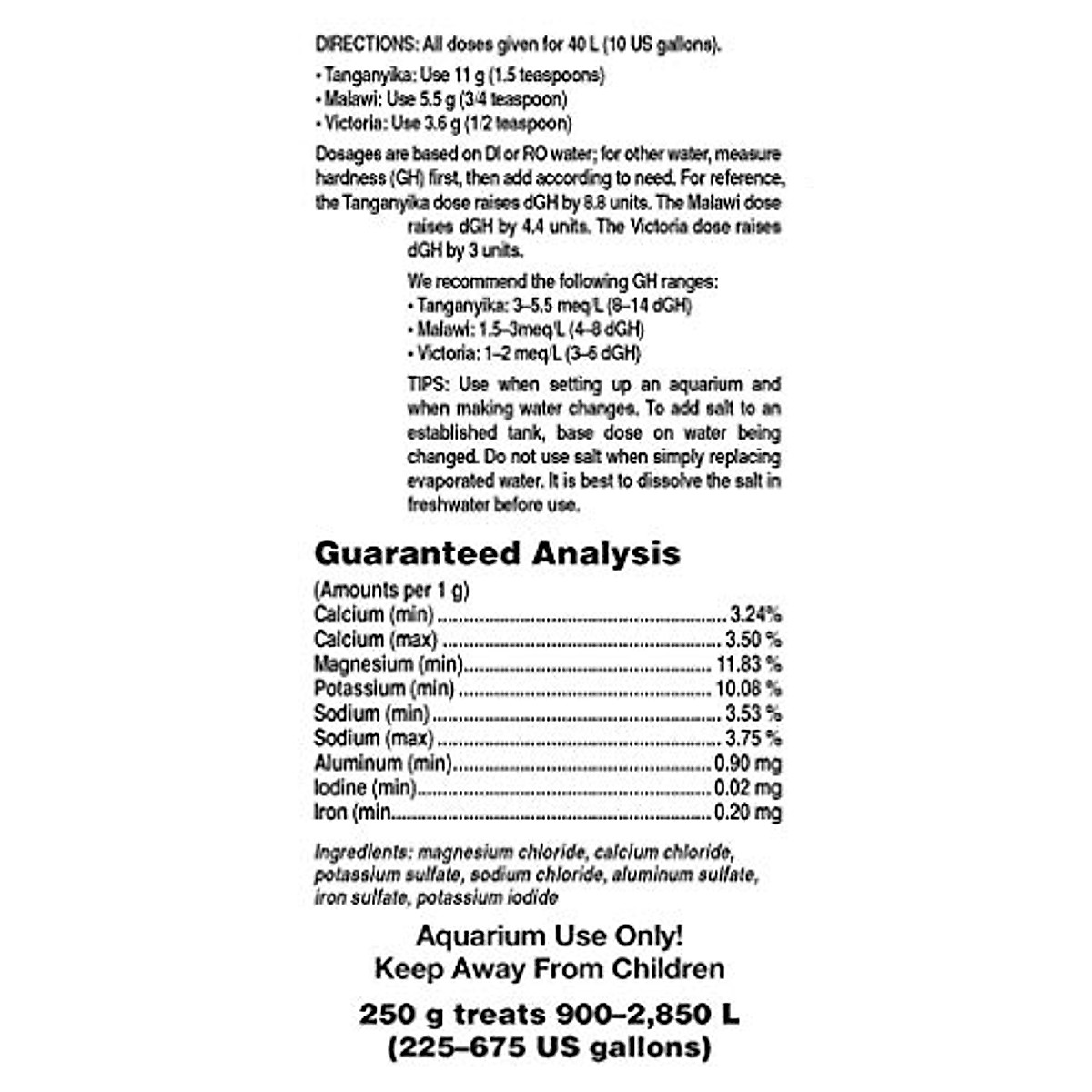 Cichlid Lake Salt, 250 g / 8.8 oz
