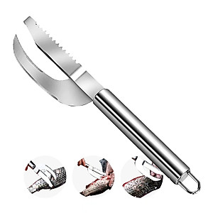 Fish Scale Knife Cut Scrape Dig 3-in-1 Tool, Stainless Steel Fish Maw Knife Fish Scaler Remover, Multifunction Fish Peeler Open Belly and Dig Out Fish Cleaner Tool Kitchen Accessory