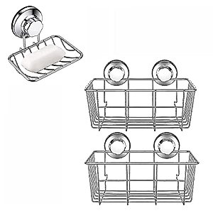 iPEGTOP Vacuum Suction Cup Shower Soap Dishes ＆ Shower Caddy Bath Shelf for Bathroom Storage Organizer
