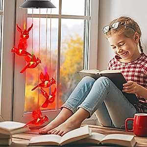TSIPEKLO Cardinal Wind Chimes, Solar Powered Red Cardinal Bird Wind Chime Wind Moblie LED Light, Spiral Spinner Cardinal Windchime Portable Outdoor Chime for Patio, Deck, Yard, Garden, Home