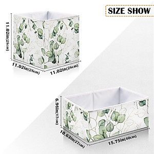 Gold Eucalyptus Branches, Green Eucalyptus Leaves Golden Linear Leaves Square Storage Basket Bin, Collapsible Storage Box, Foldable Nursery Baskets Organizer for Toy, Clothes Easy to Assemble