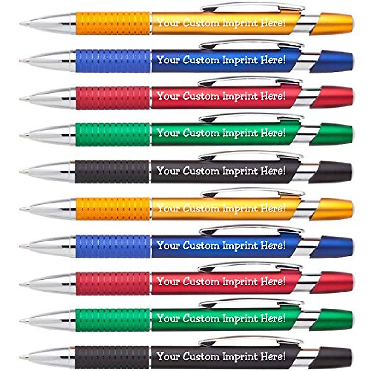 Personalized Ballpoint Pens Click action Custom Black writing ink - The Sleeker - Full color Printed Name Pens with Your Logo/Text/Message FREE PERSONALIZATION - 12 Qty (Assorted)