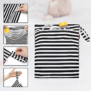 Damero Breast Pump Parts Bag, 2Pack Wet Bag for Breast Pump Parts Storage with Waterproof Mat, Black Strips