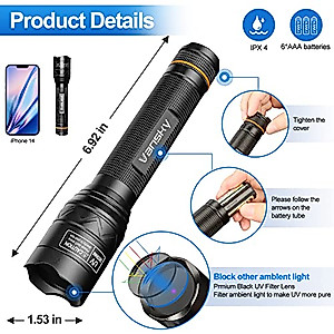 Vansky X7 Pro 365nm UV Light Blacklight Flashlights: LED Black Light Flashlite Professional Ultraviolet Flashlight Pet Urine Detector for Dog Cat, Resin Curing and Rock Hunting(Batteries are Included)