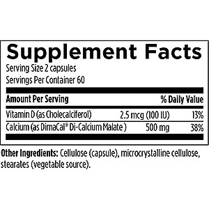 Designs for Health Calcium Malate - 500mg Calcium Malate Chelate + Vitamin D (D3) Bone Support Supplement for Women + Men - Non-GMO Calcium Pills (120 Capsules)