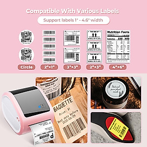 Bluetooth Thermal Shipping Label Printer 4X6 - Wireless Pink Thermal Label Printer for Shipping Packages & Small Business - Thermal Shipping Label Printer, Compatible with Phone, USPS, Shopify, Ebay