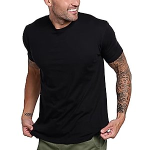 INTO THE AM Premium Mens Fitted Crew Neck Essential Tee Shirt Modern Fit Fresh Classic (Black, Large, Short Sleeve)