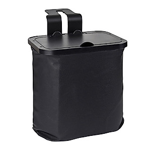 GRABLOOM Car Trash Can Collapsible Rubbish Basket with Hook & Lid Waterproof Leather Garbage Organizer Bin Portable Waste Basket Storage Bins