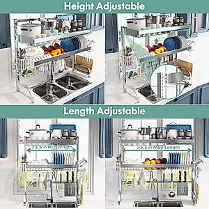 Over Sink Dish Drainer Drying Rack,MAJALiS 3-Tier 304 Stainless Steel Large Dish Racks for Kitchen Counter,Above Sink Organizer,(Sliver, 25.5"-35.5")