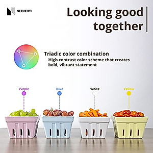 NEXVENTI Ceramic Berry Basket Bowl (Set of 4) | Strawberry Fruit Containers for Fridge | Square Fruit Bowl Farmers Market Harvest Basket | Berry Colander Glass Keeper Stoneware Kitchen Décor (Combi 2)