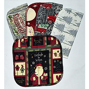 2 Ply Printed Flannel Little Wipes 8x8 Inches Set of 5 Primitive Christmas