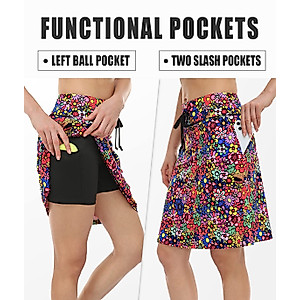 BLEVONH Tennis Skirts for Women High Waisted, Womens Golf Skirt 20" Knee Length Drawstring Skorts Skirts for Women Short Skirts with Pockets Orange Flower M